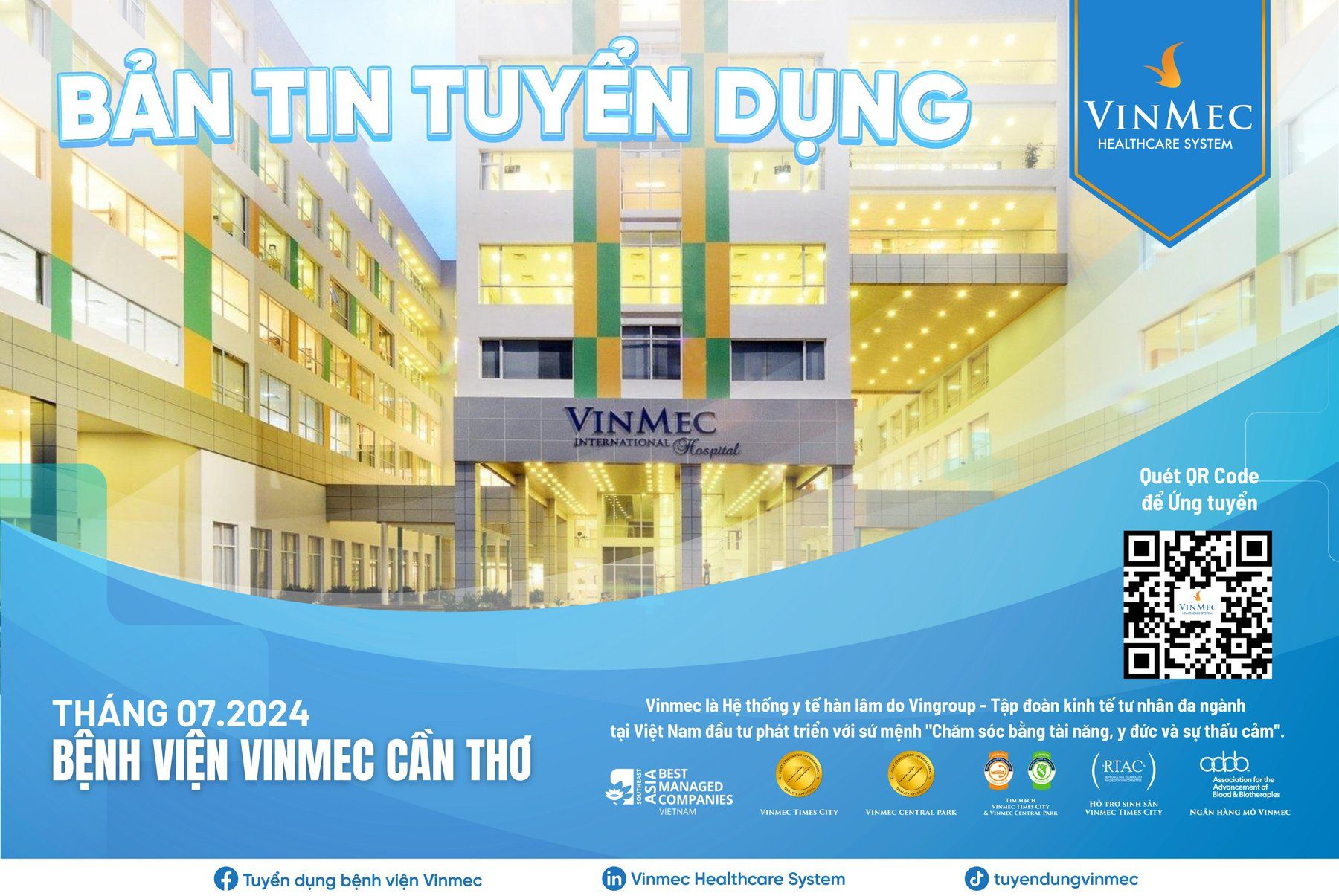 Bệnh viện ĐKQT Vinmec Cần Thơ tuyển dụng nhiều vị trí tại Vinmec Cần Thơ tháng 7/2024 | Vinmec