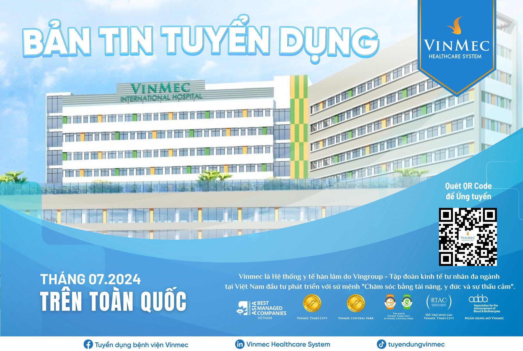 Hệ thống Y tế Vinmec tuyển dụng nhiều vị trí tại các tỉnh thành trên ...