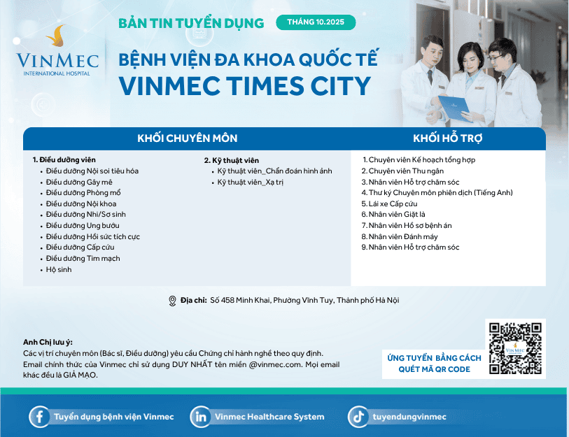 Bệnh viện Đa khoa Quốc tế Vinmec Times City tuyển dụng nhiều vị trí ...