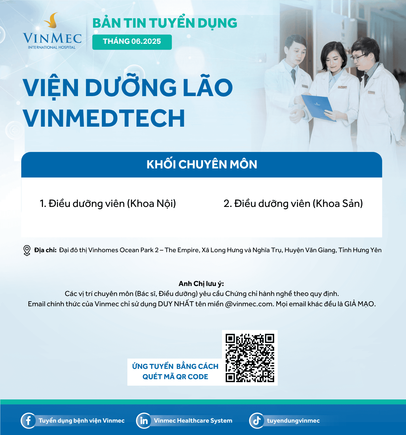 Viện dưỡng lão VinMedtech tuyển dụng nhiều vị trí tháng 6/2025 | Vinmec