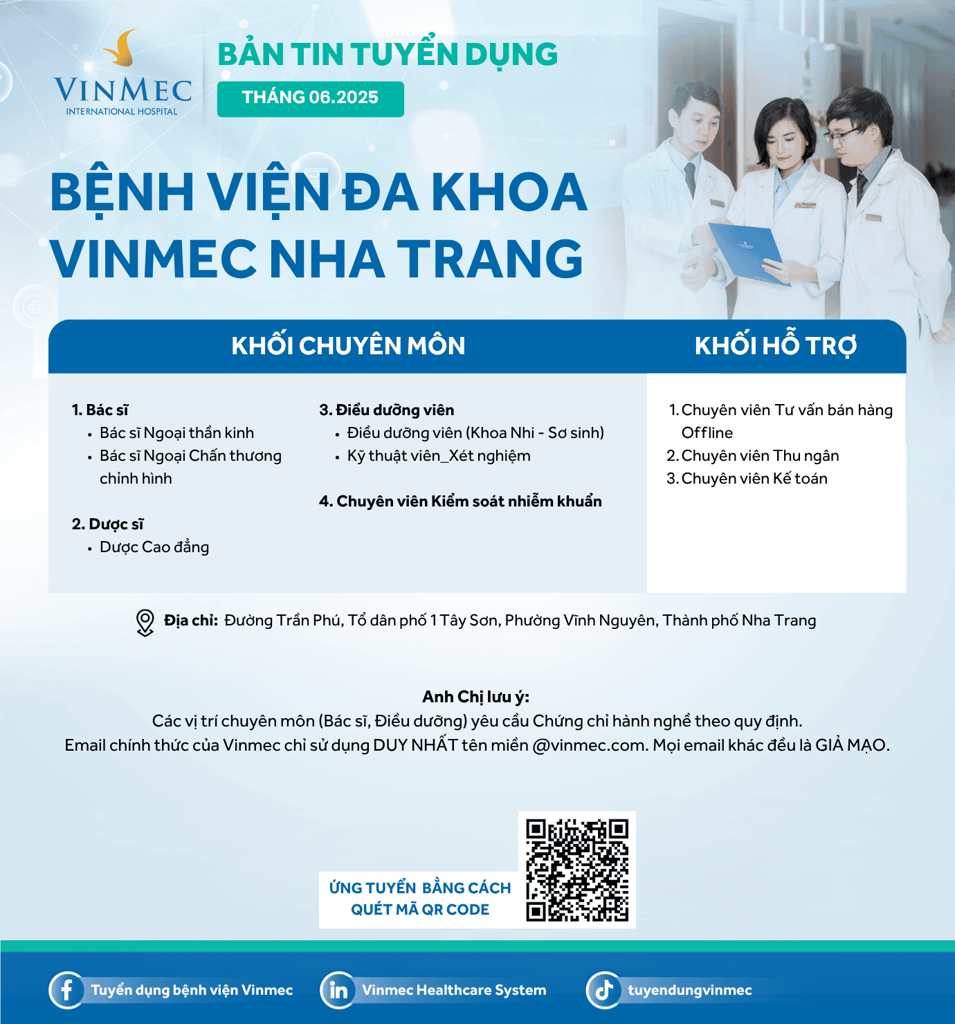 Bệnh viện Đa khoa Vinmec Nha Trang tuyển dụng nhiều vị trí tháng 6/2025 ...